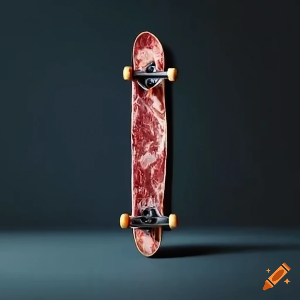 Skateboarders riding meat skateboards