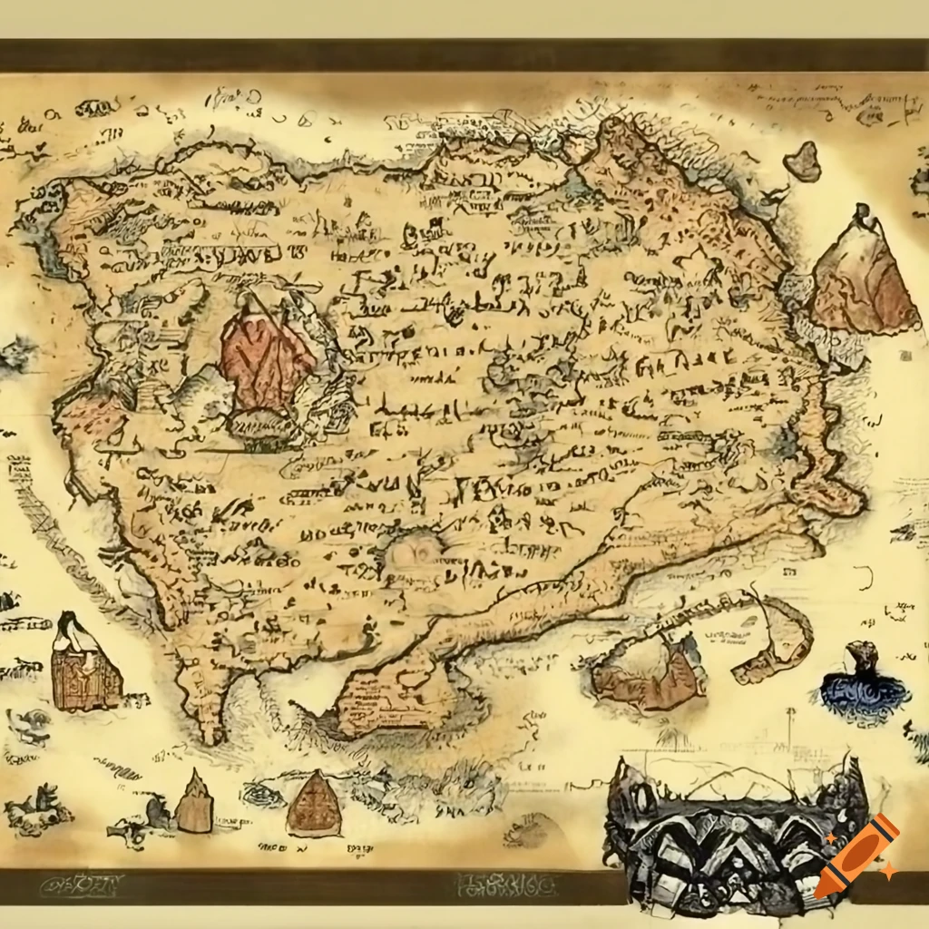 Illustrated map of a journey with traced path on Craiyon