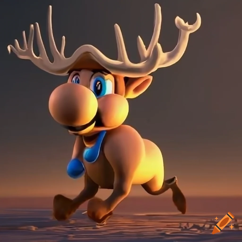 Mario as an elk running in a field on Craiyon