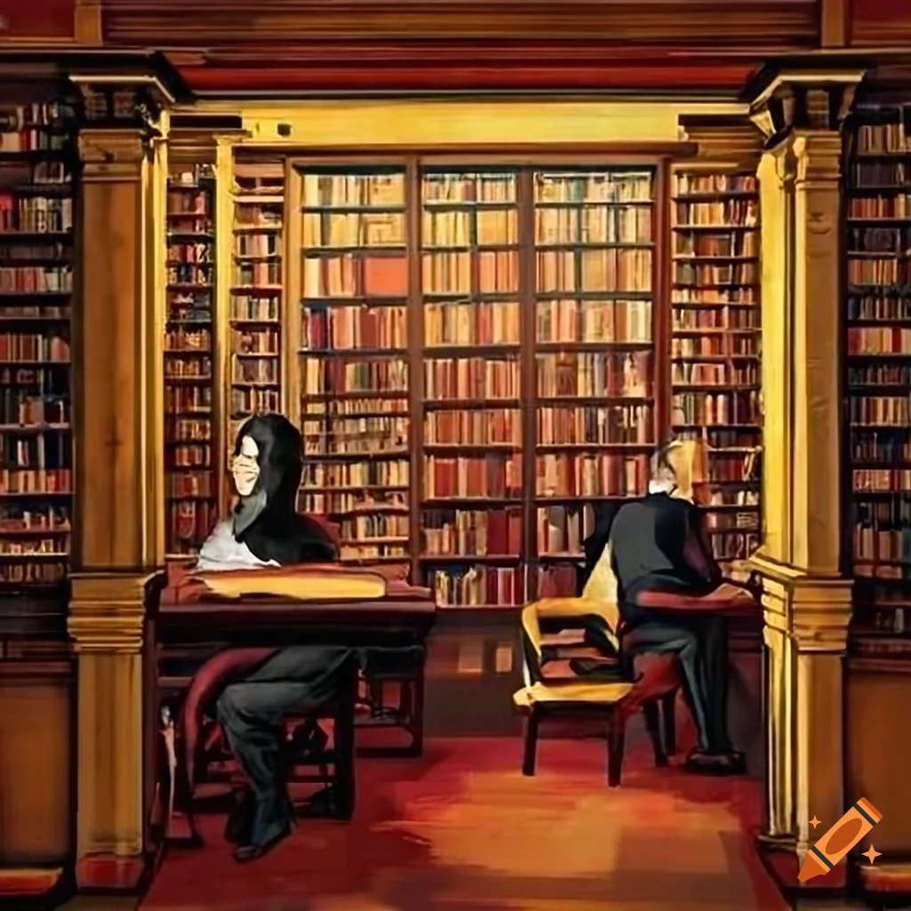 Mural of a warm-toned law library with a lawyer in the center on Craiyon