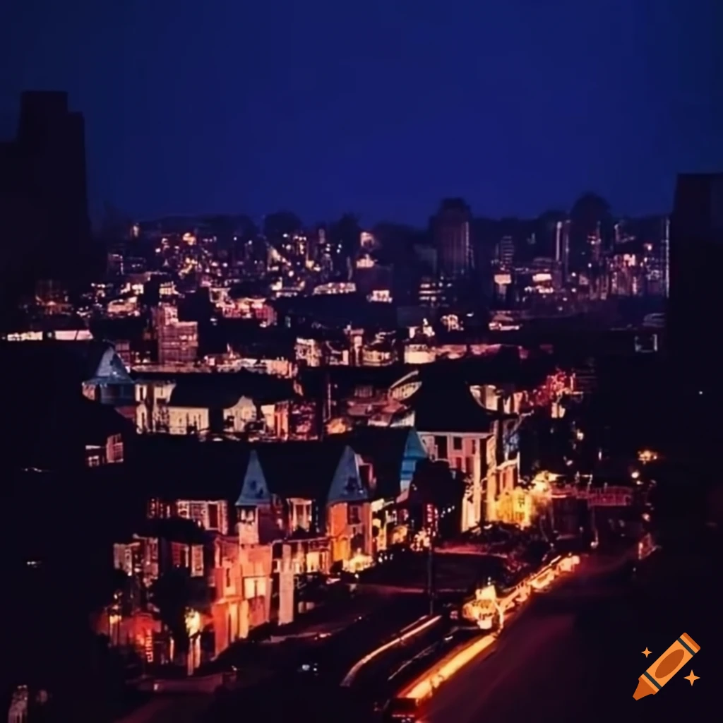 Nostalgic cityscape of a rainy night in the 1970s on Craiyon