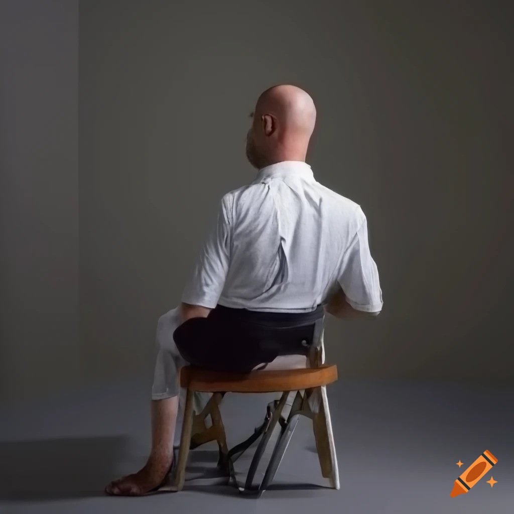 Man in a white shirt sitting on a chair from behind