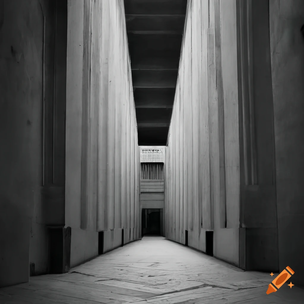 Brutalist structure with angular shapes and concrete textures on Craiyon