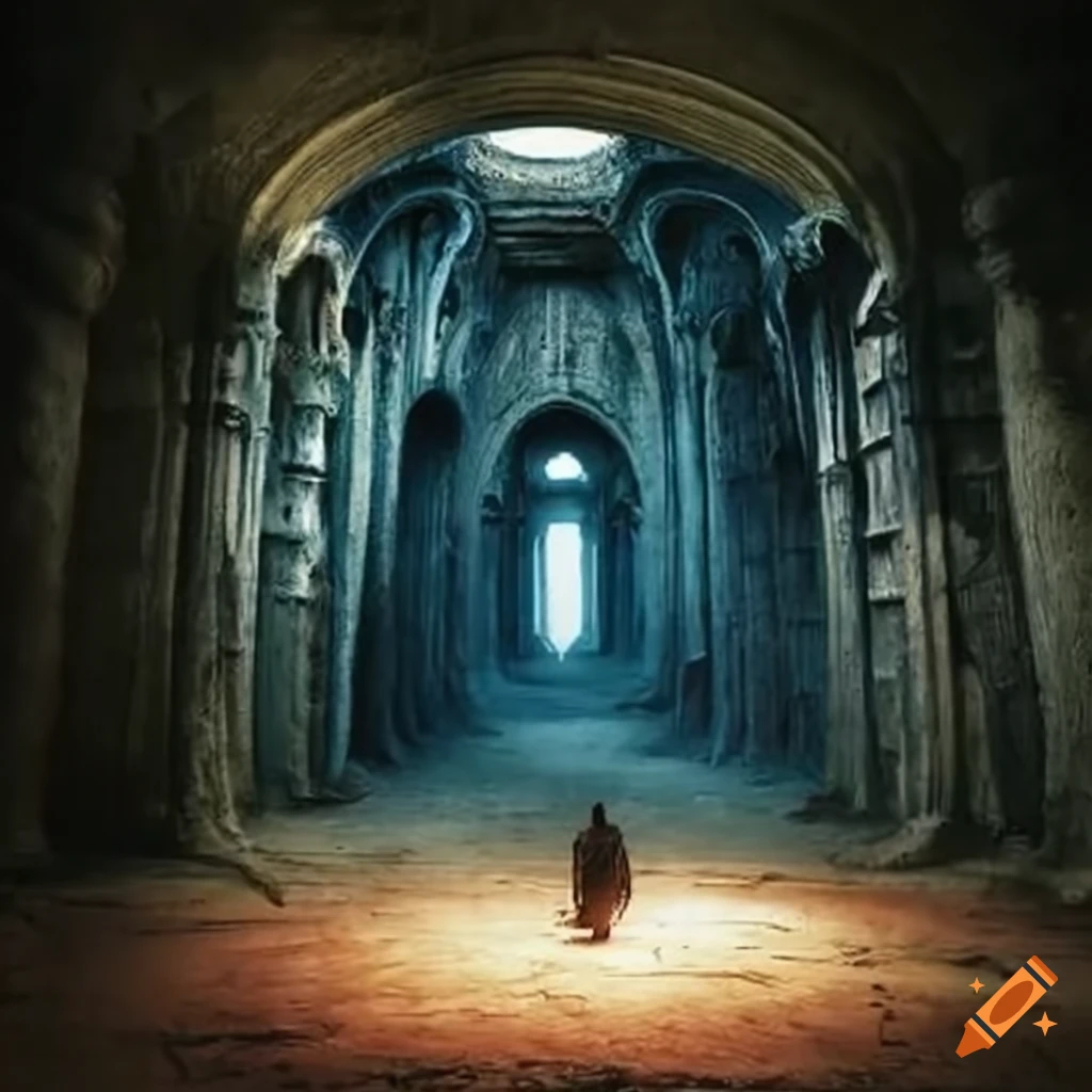 Image of a mysterious library in a remote cave