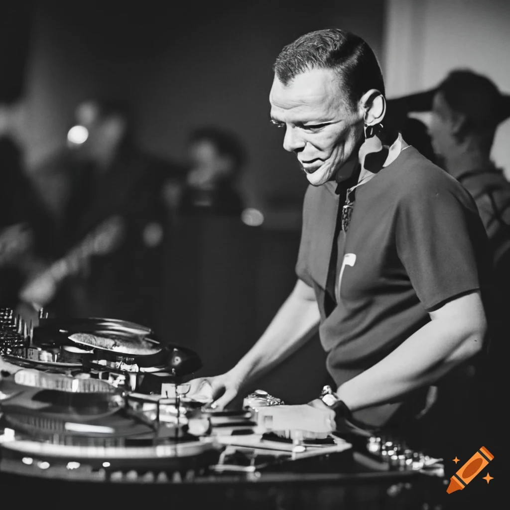 Frank sinatra performing at paradise garage in a vintage dj set on Craiyon