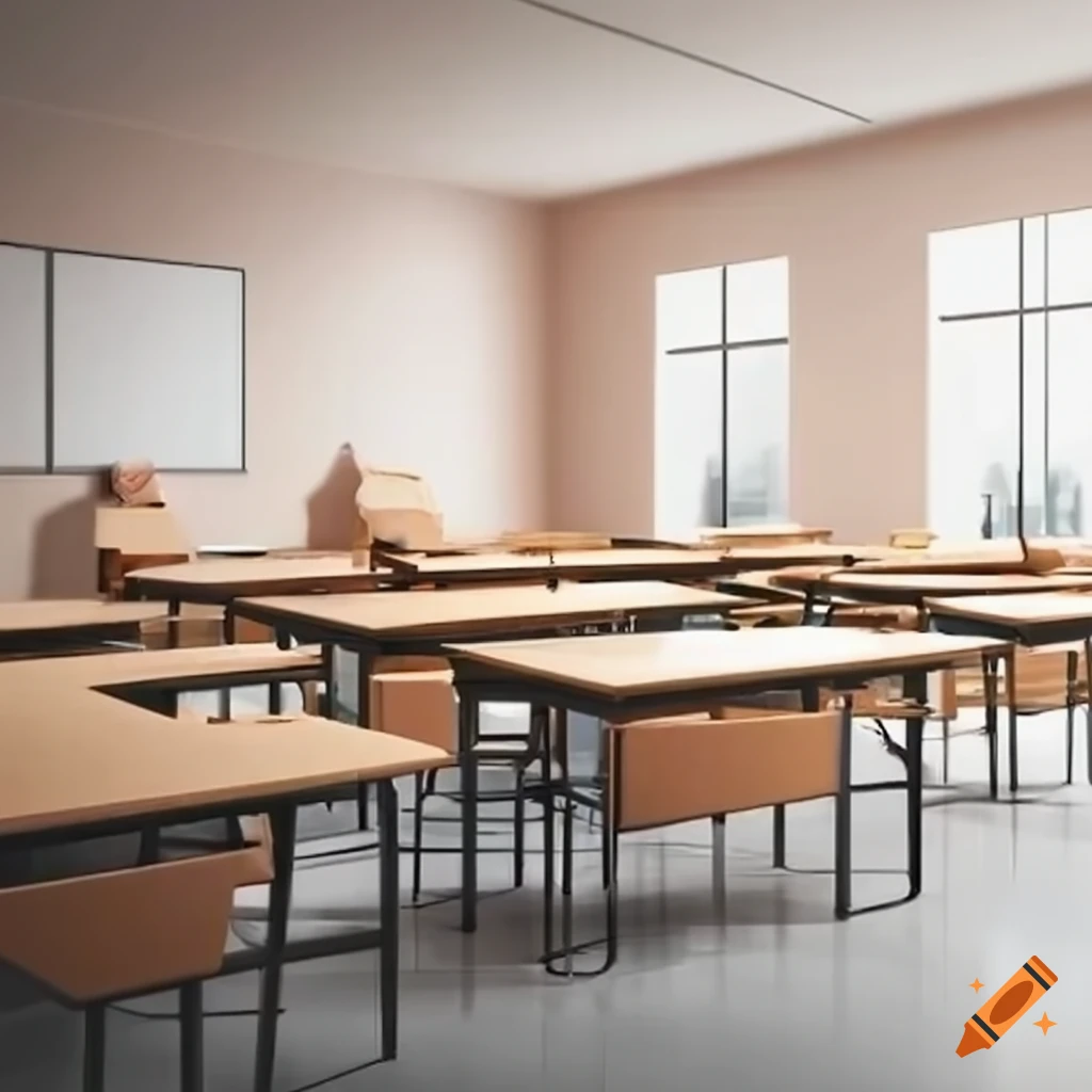 Minimal design of a classroom with people on Craiyon