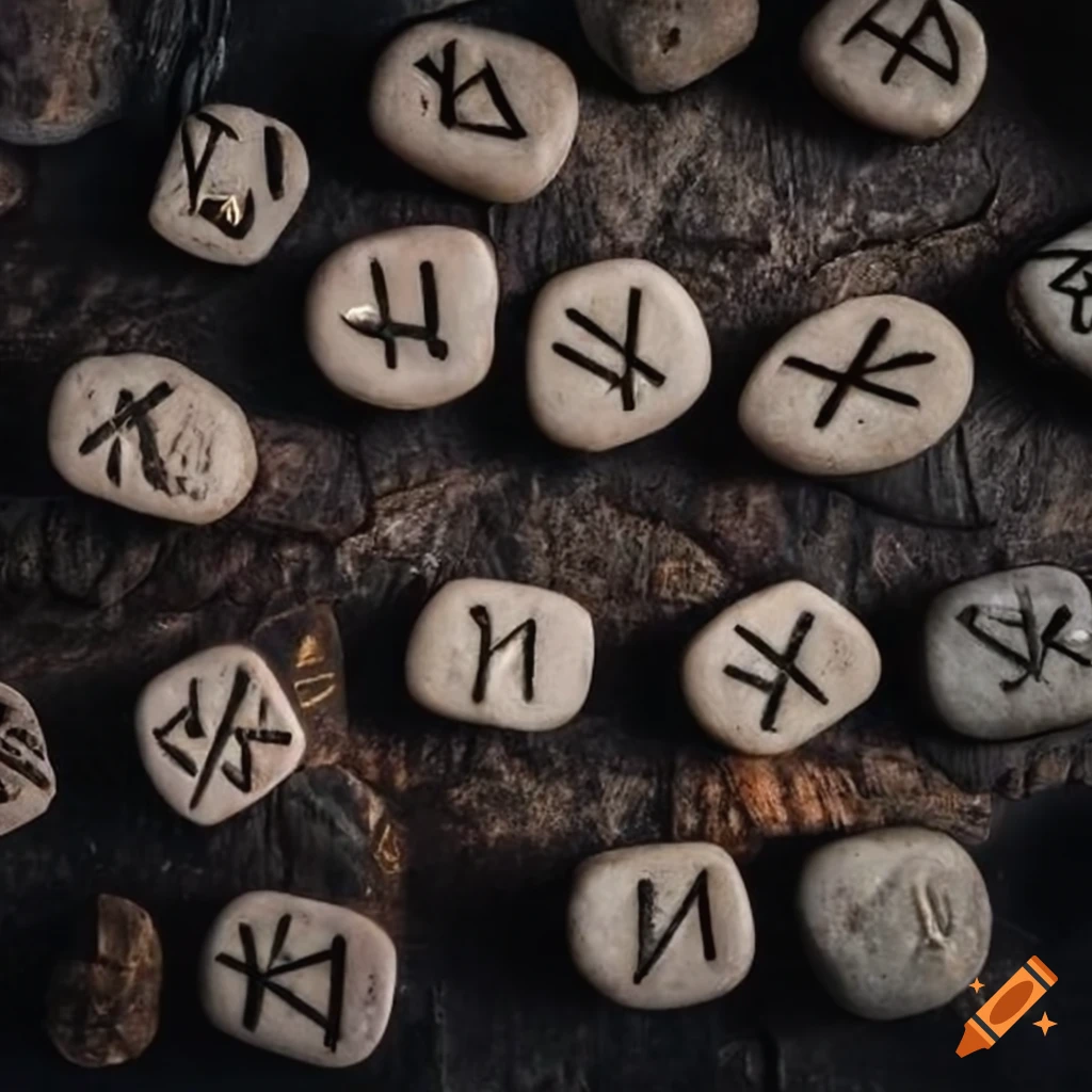 Ancient runes carved on a stone on Craiyon