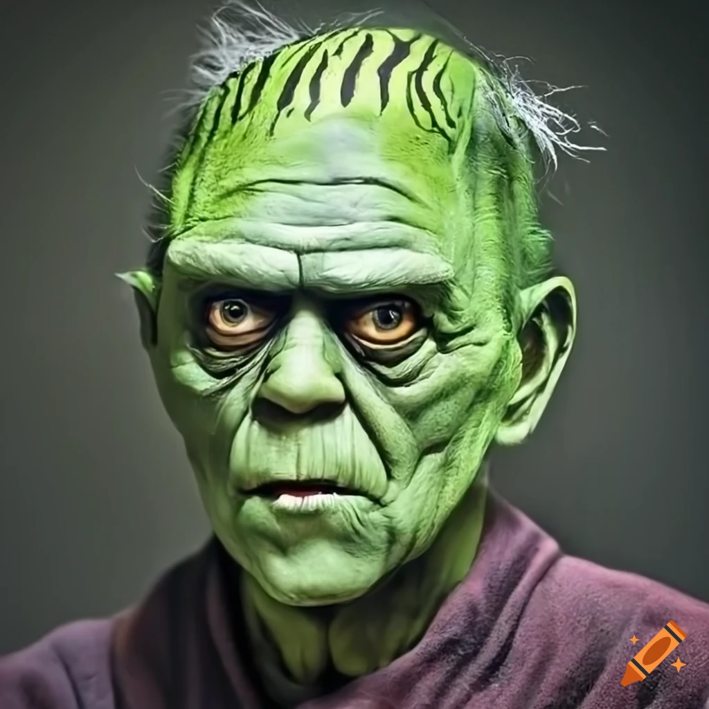 Hyperrealistic depiction of frankenstein as the grinch on Craiyon
