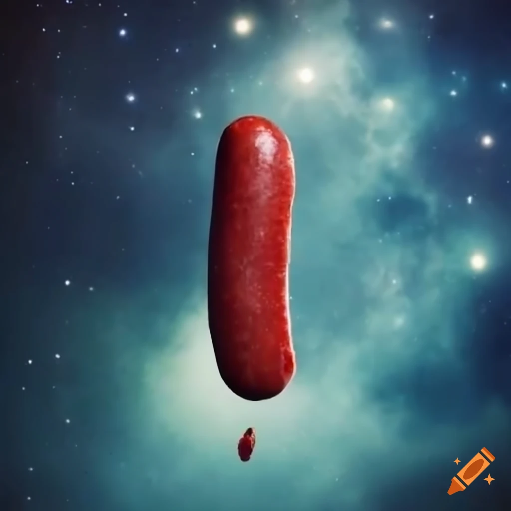 White-gray tripe sausage in space with stars in the background on Craiyon