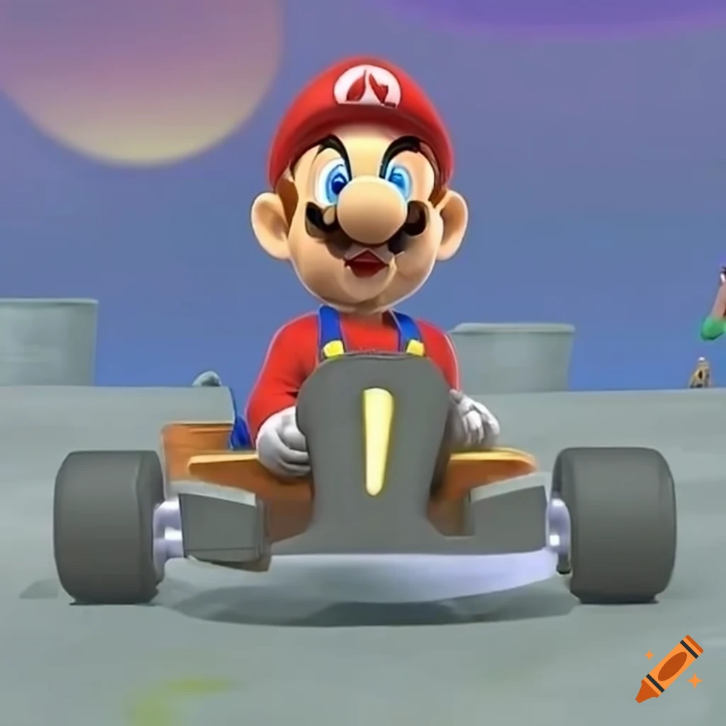 Front-facing image of mario on his kart on Craiyon