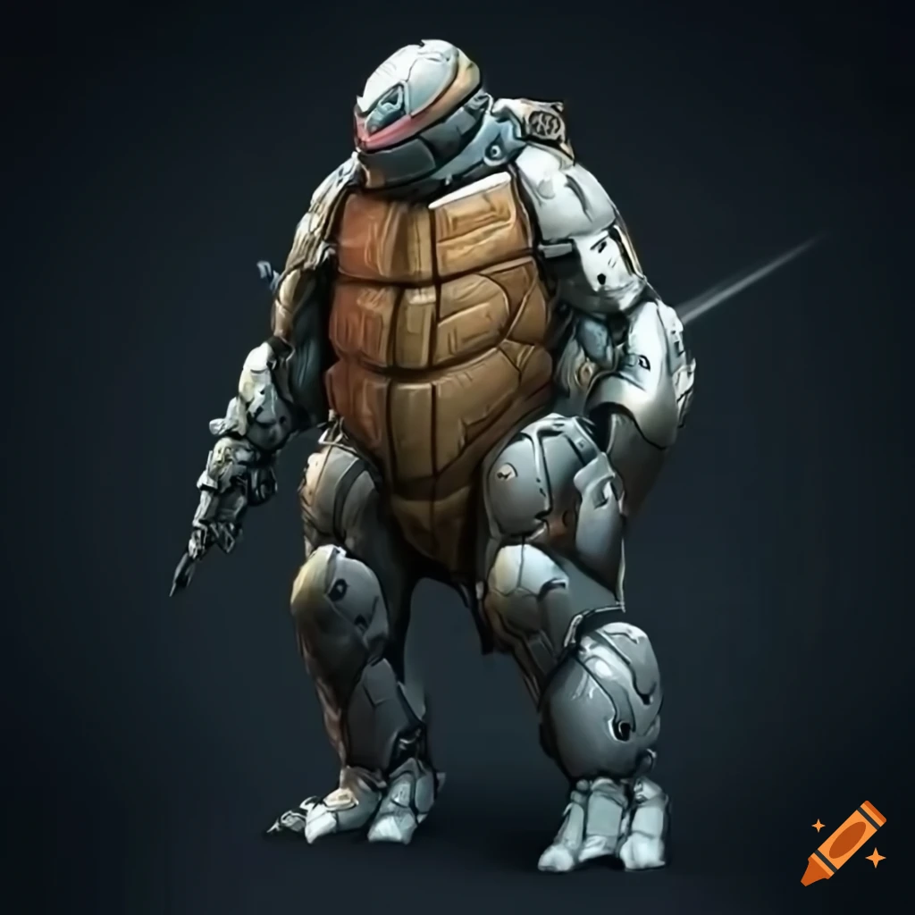 Illustration of a white cyborg turtle named franklin on Craiyon