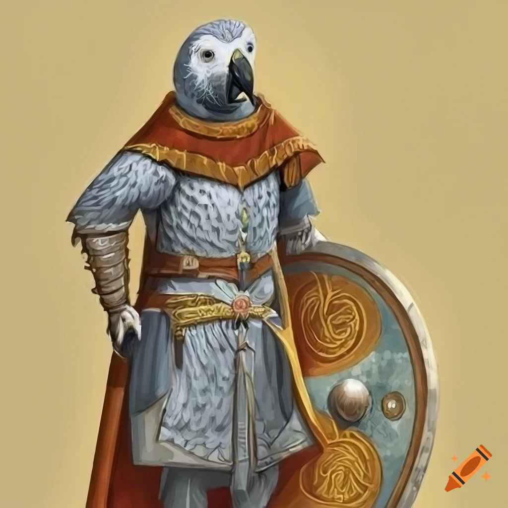 Illustration of a dnd anthropomorphic parrot cleric on Craiyon