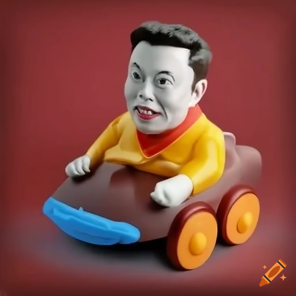 Elon Musk driving a Cybertruck toy on Craiyon