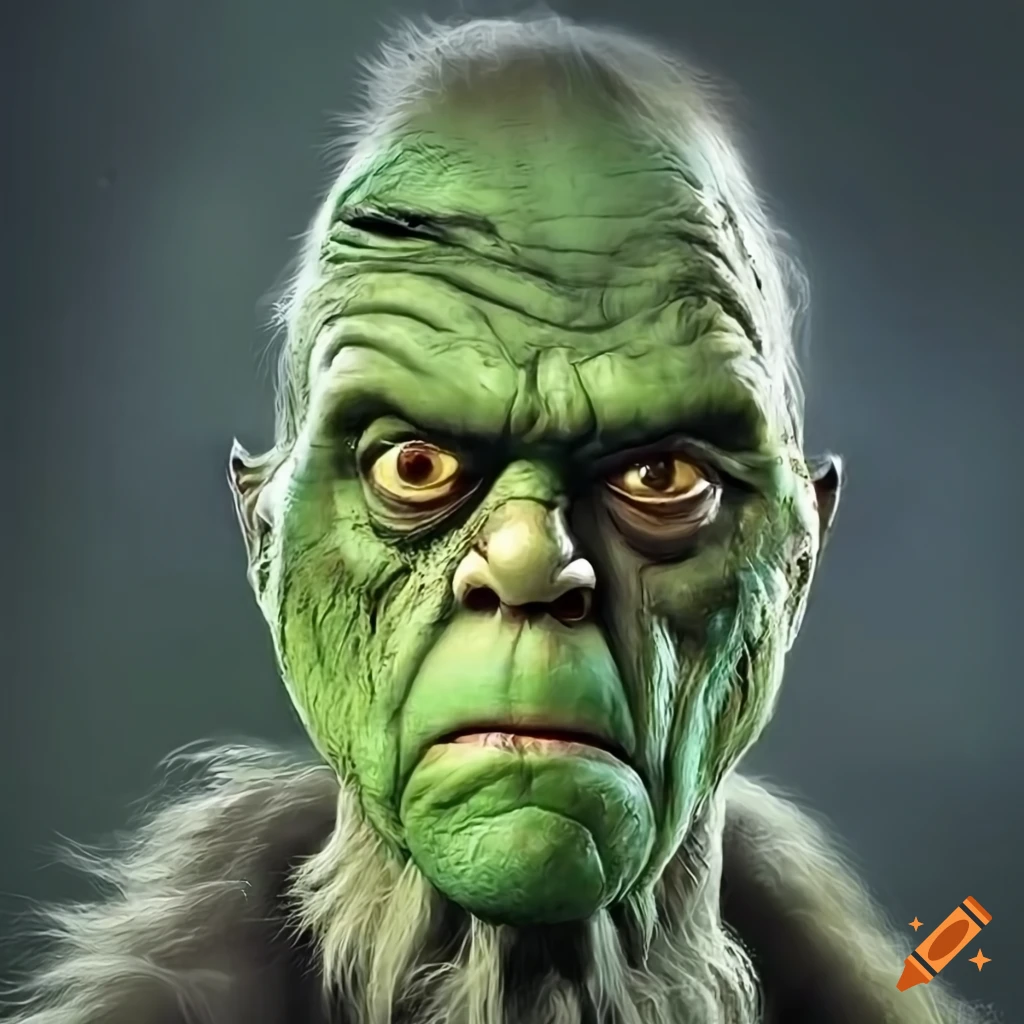 Hyperrealistic depiction of Frankenstein as the Grinch on Craiyon