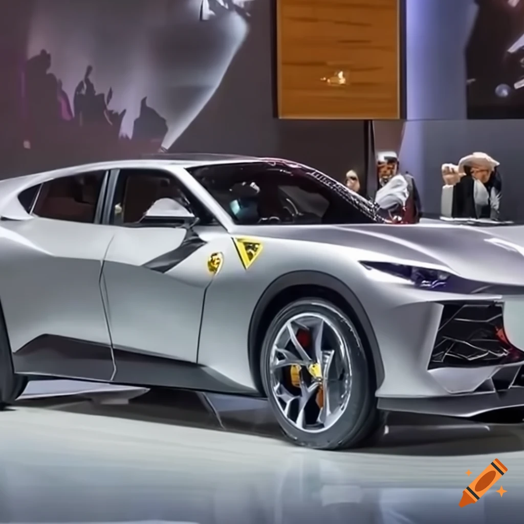 Silver Ferrari Purosangue Mid-Size Crossover SUV on Craiyon