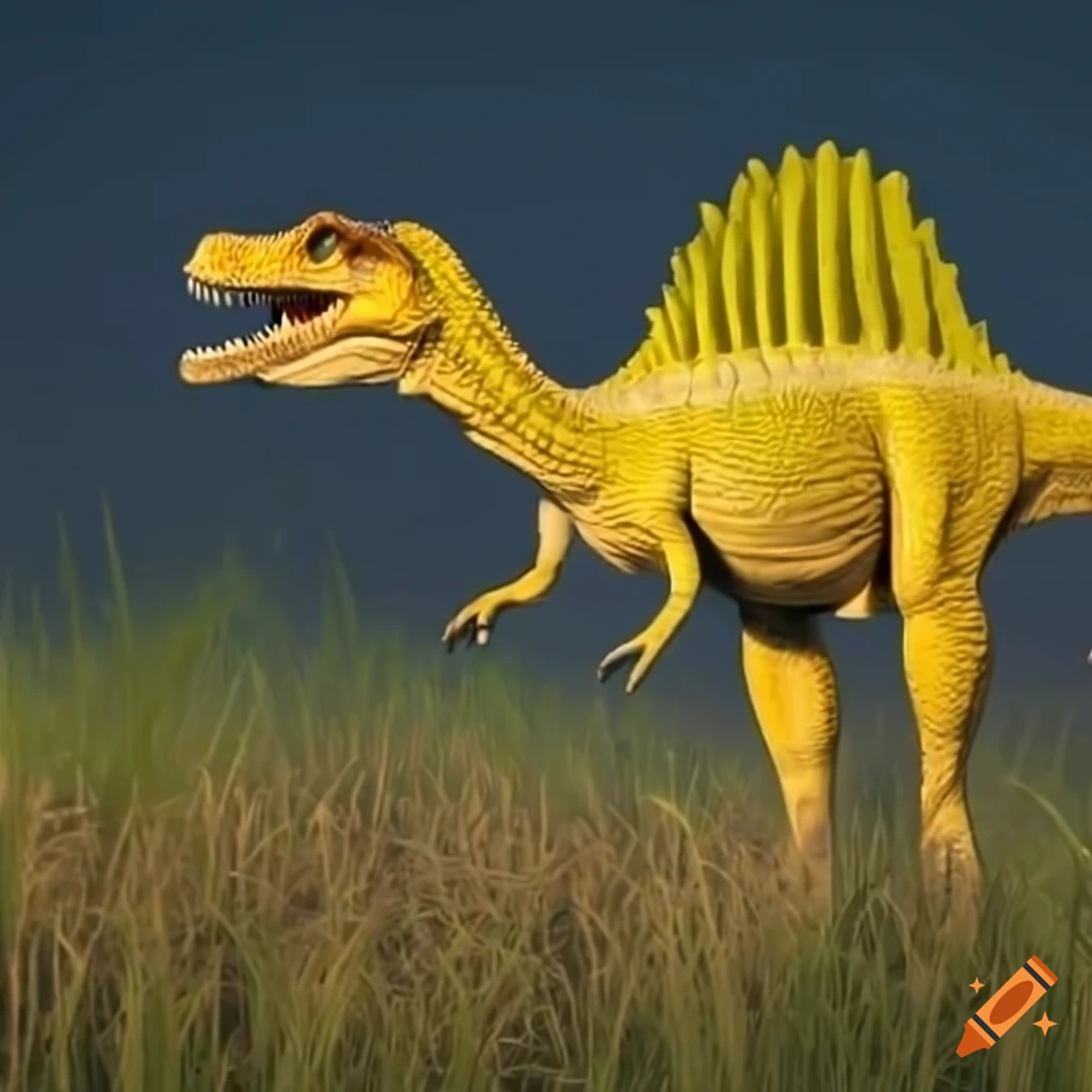 Image of a resting spinosaurus in tall grass on Craiyon