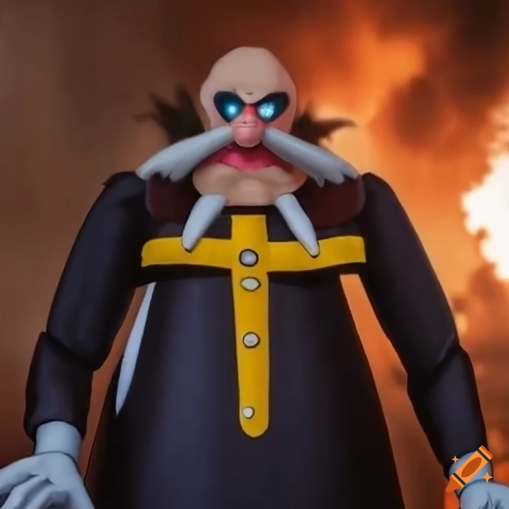 Cartoon character dr. robotnik at a protest