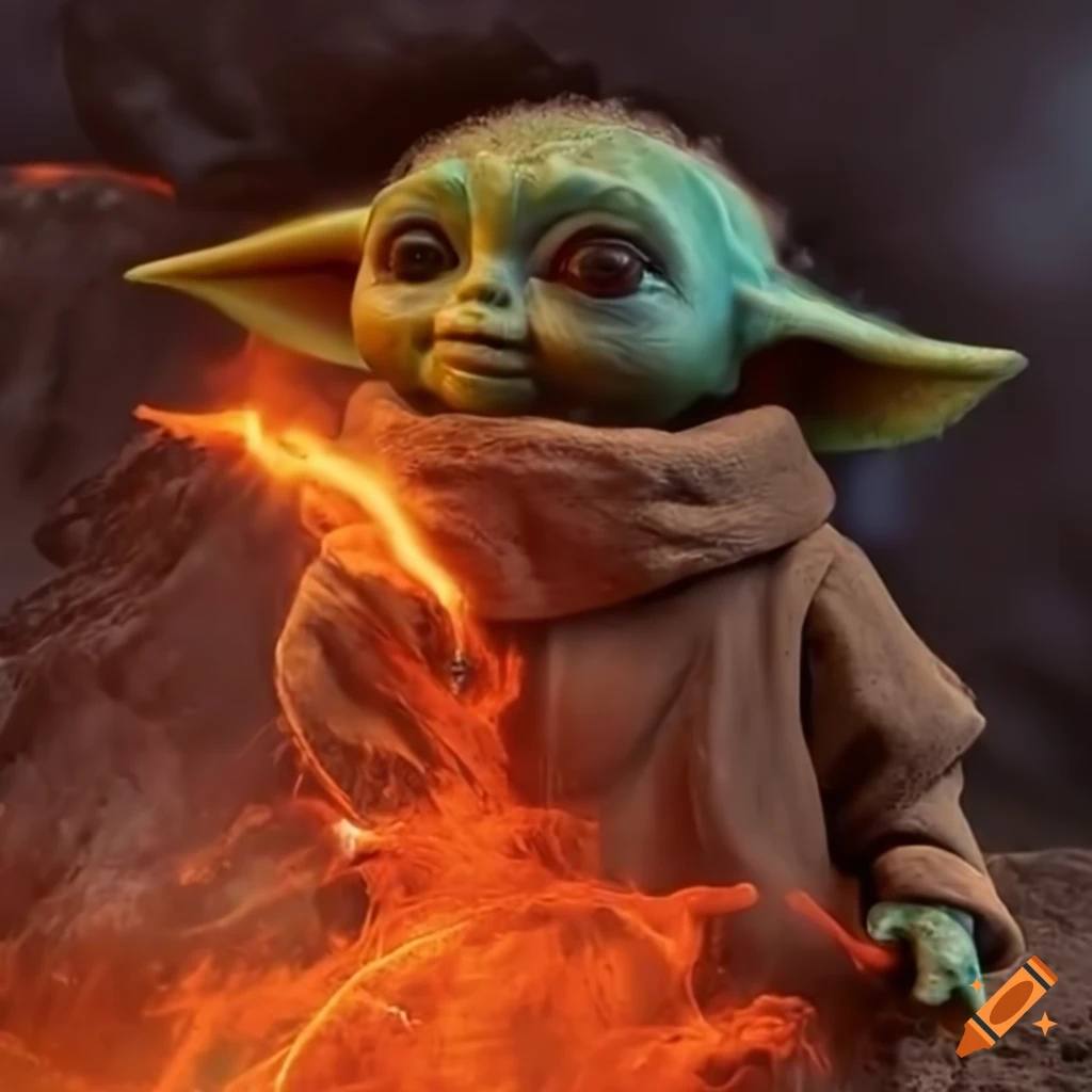 Image of grogu on a volcano on Craiyon