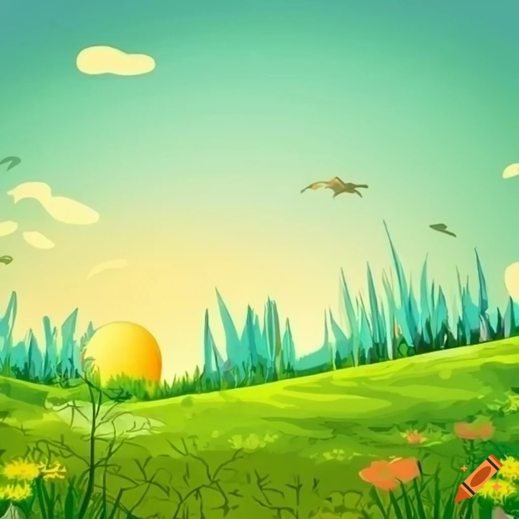 Cartoon image of a colorful meadow on Craiyon