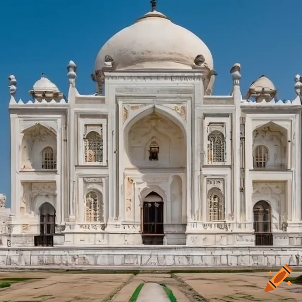 Front view of mahal white house in mediterranean architectural style on ...