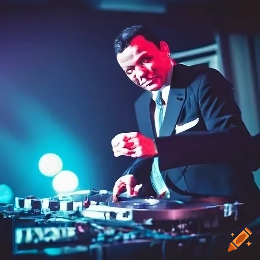 Frank Sinatra performing at Paradise Garage in a vintage DJ set on Craiyon