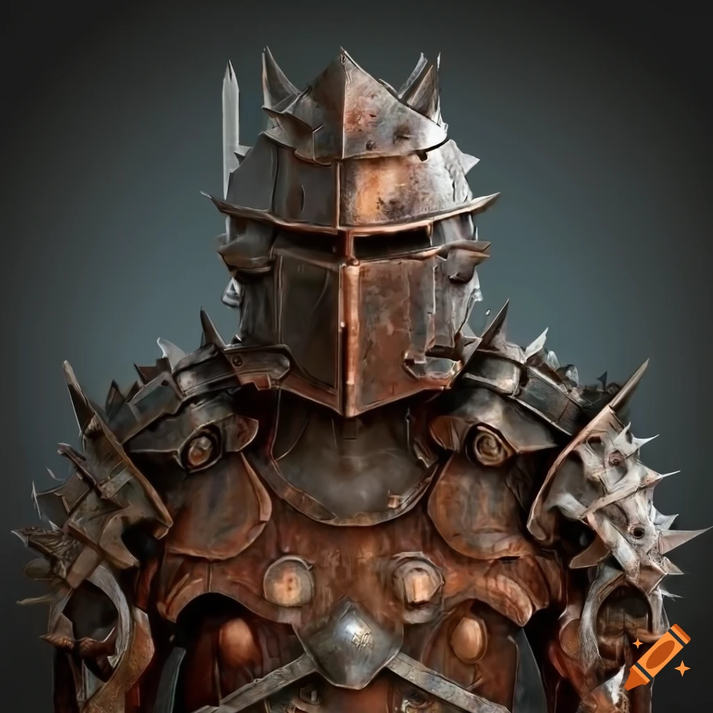 Photorealistic image of a rusted robot knight barbarian on Craiyon