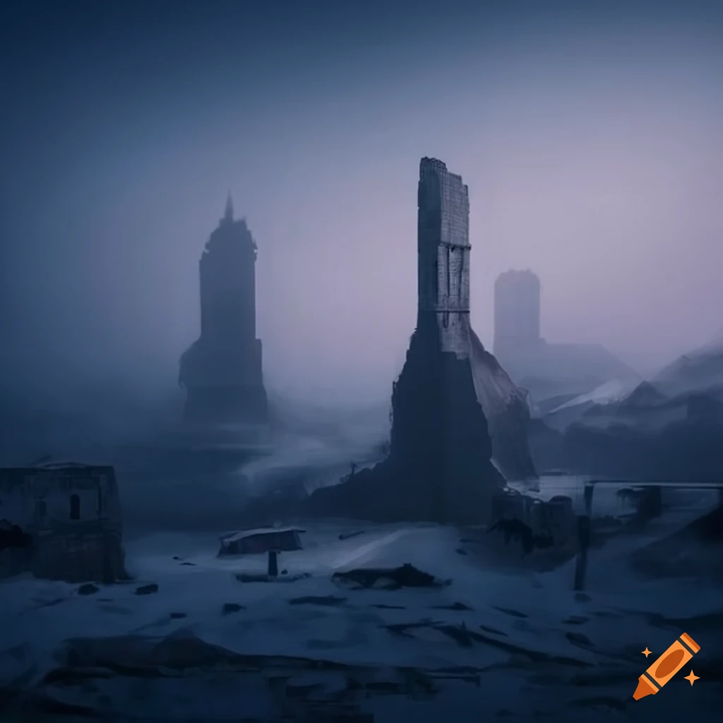 Surreal architectural ruins in a desolate landscape on Craiyon