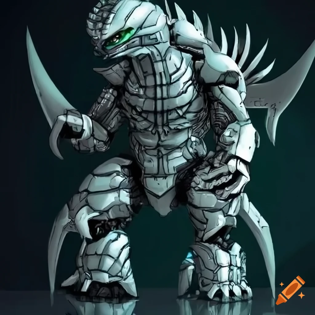 Bulky armor mecha with shadow creature on Craiyon