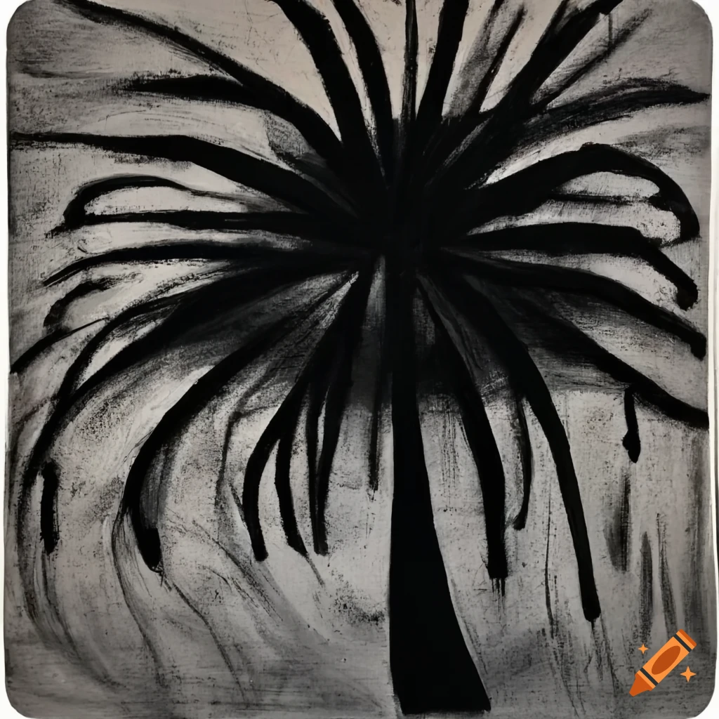 Abstract palm tree artwork in charcoal on Craiyon