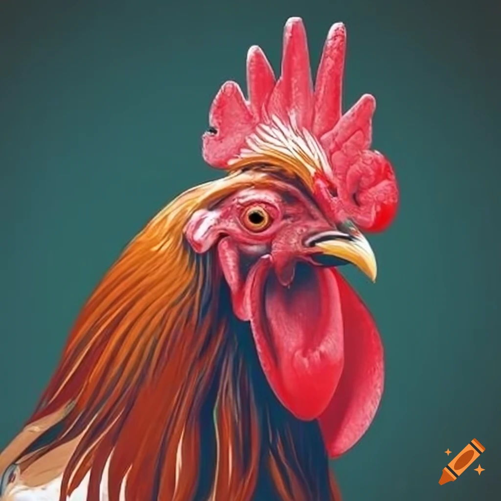 Cartoon drawing of a playful rooster on Craiyon