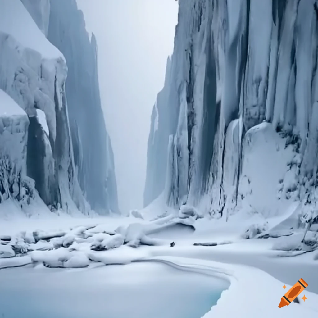 Snow-covered cliffs in a blizzard