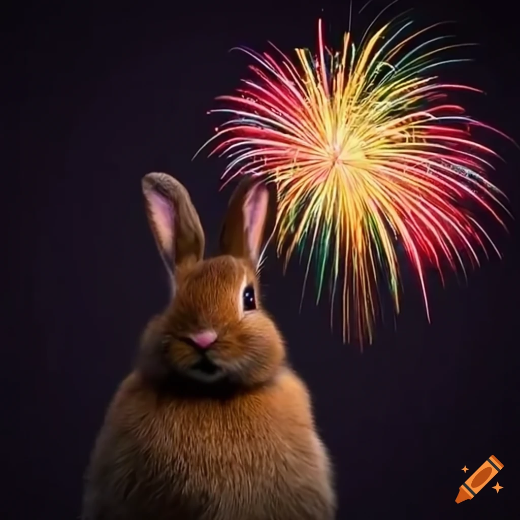 Rabbit enjoying fireworks on double tenth day on Craiyon