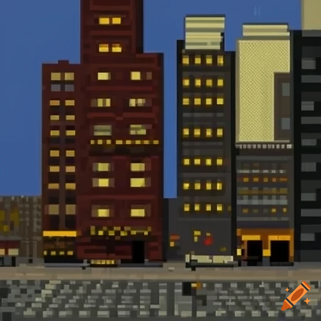 Pixel art of city facades in sam max style