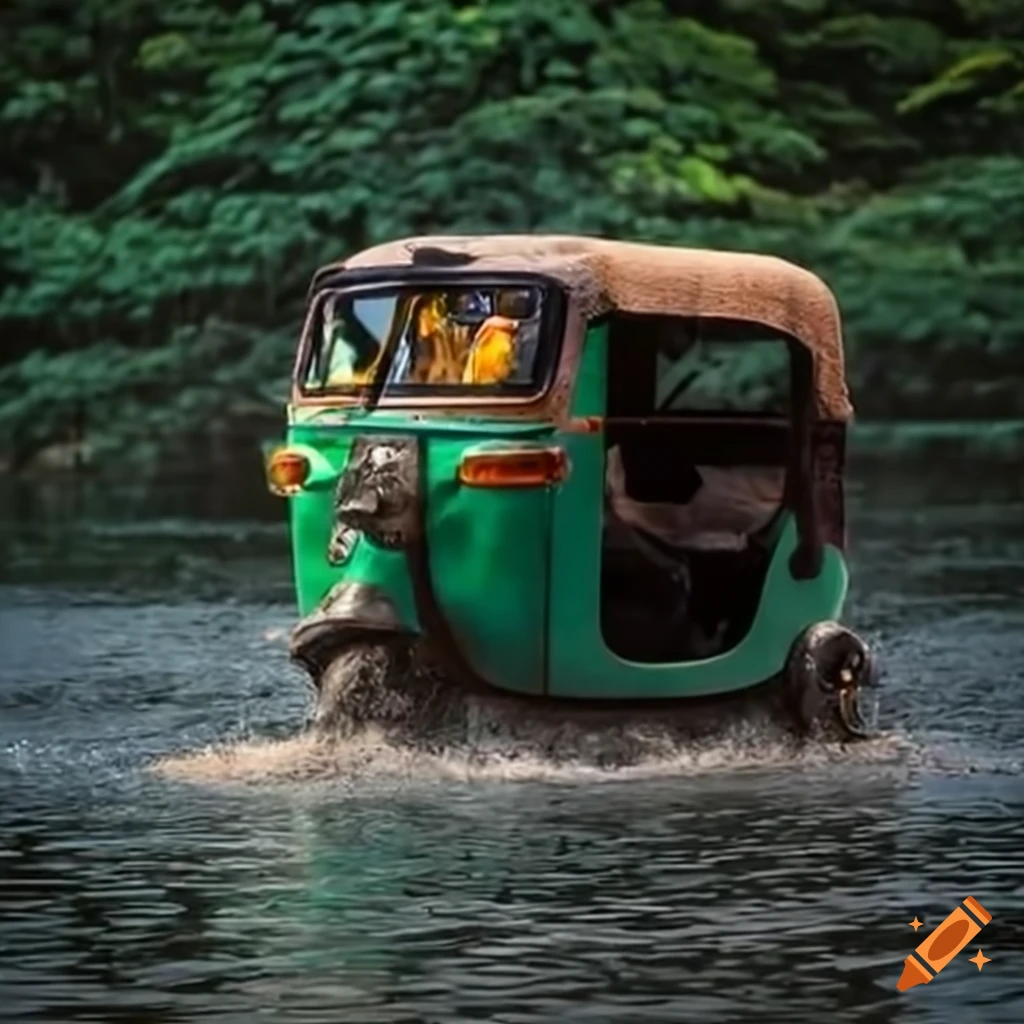 Auto rickshaw floating in water