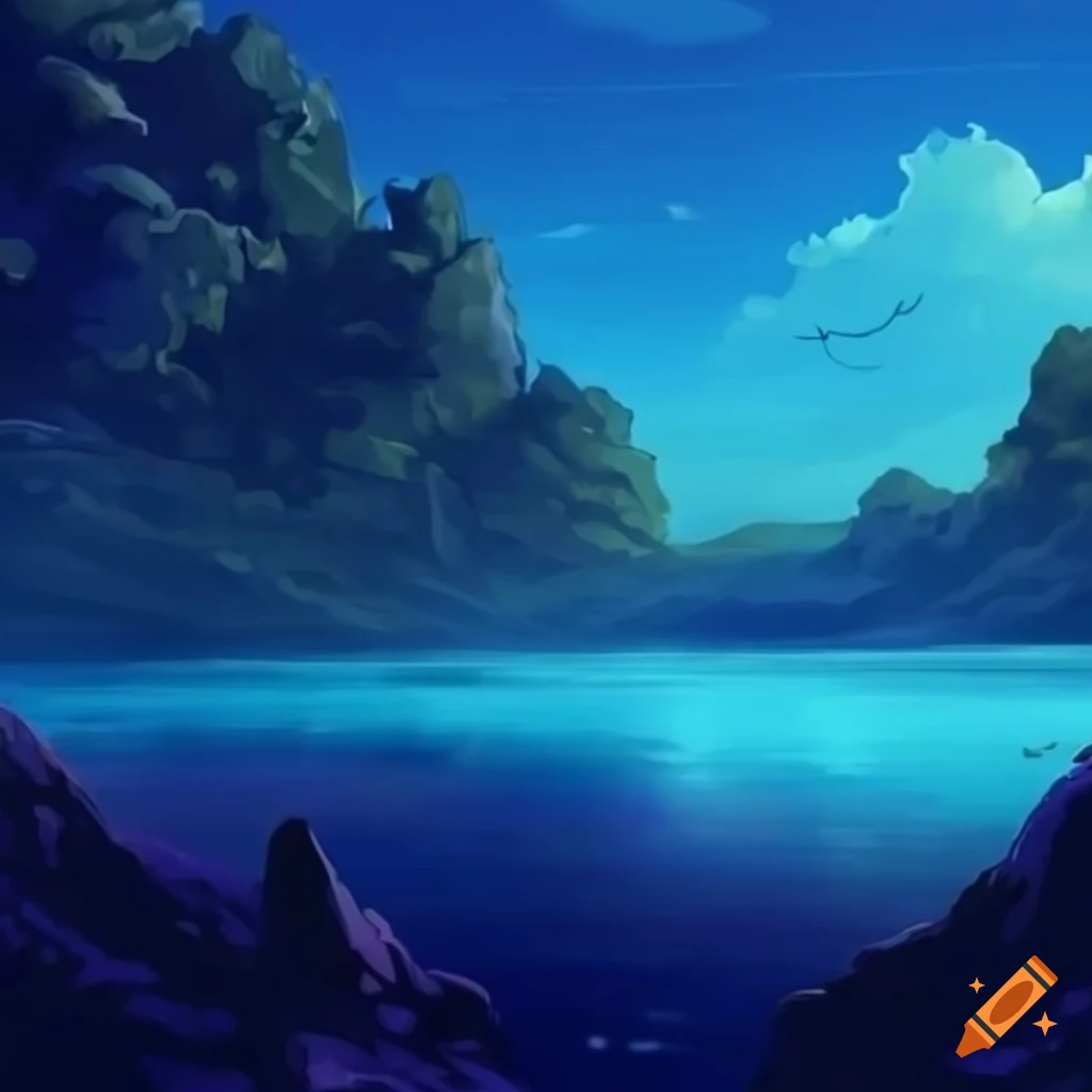 Blue tinted anime landscape on Craiyon