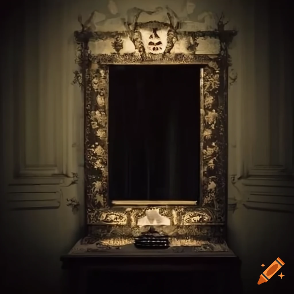 Spooky room with a mirror on Craiyon