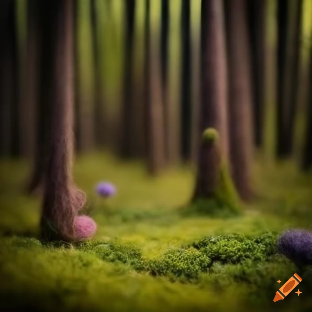 Award-winning wool-felted forest with flowers