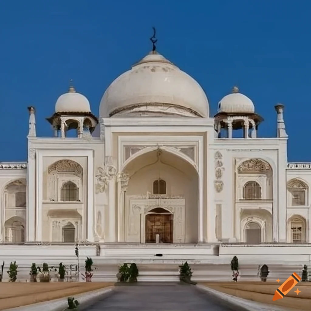 Frontal view of mahal white house in mediterranean architectural style ...
