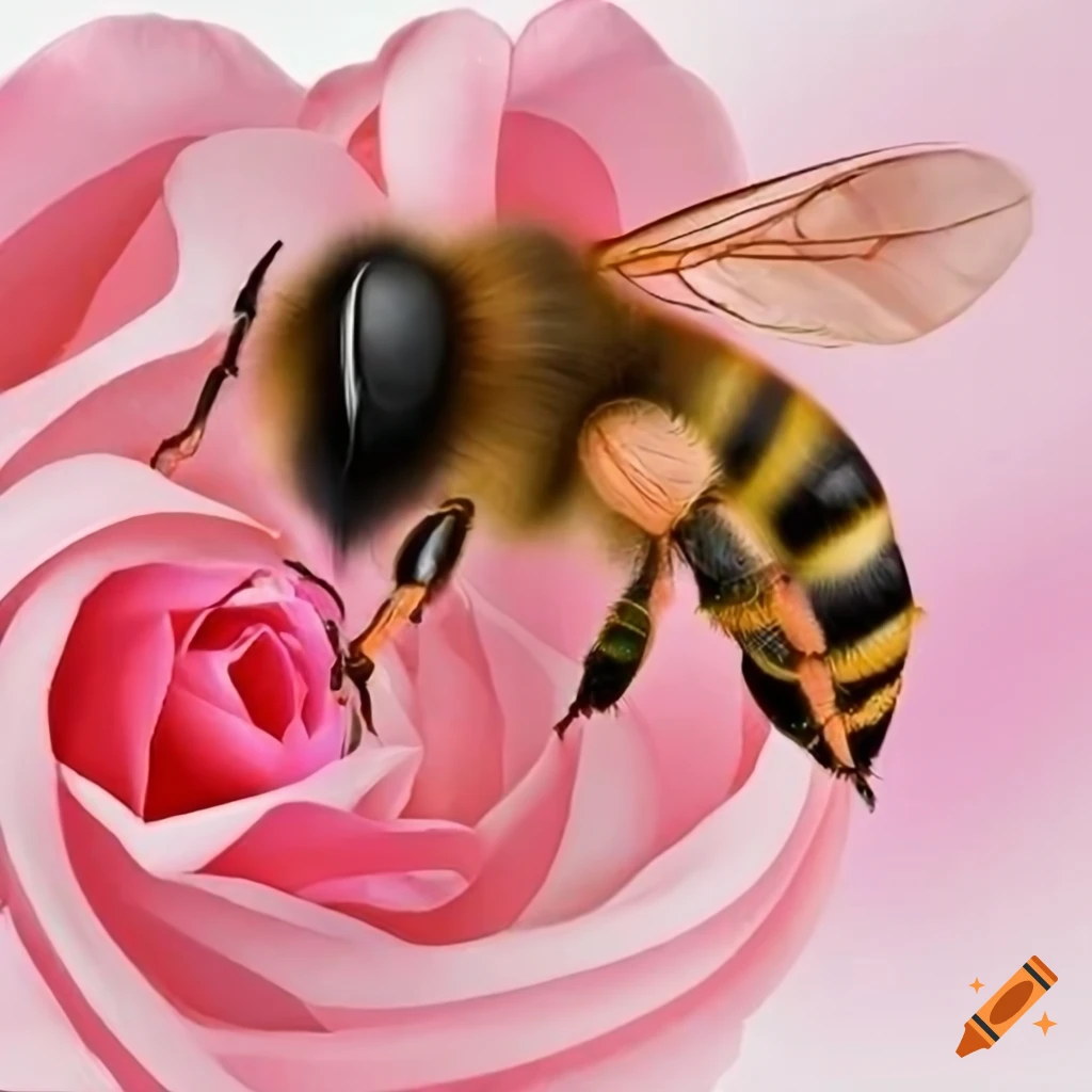 Realistic bee on pink roses
