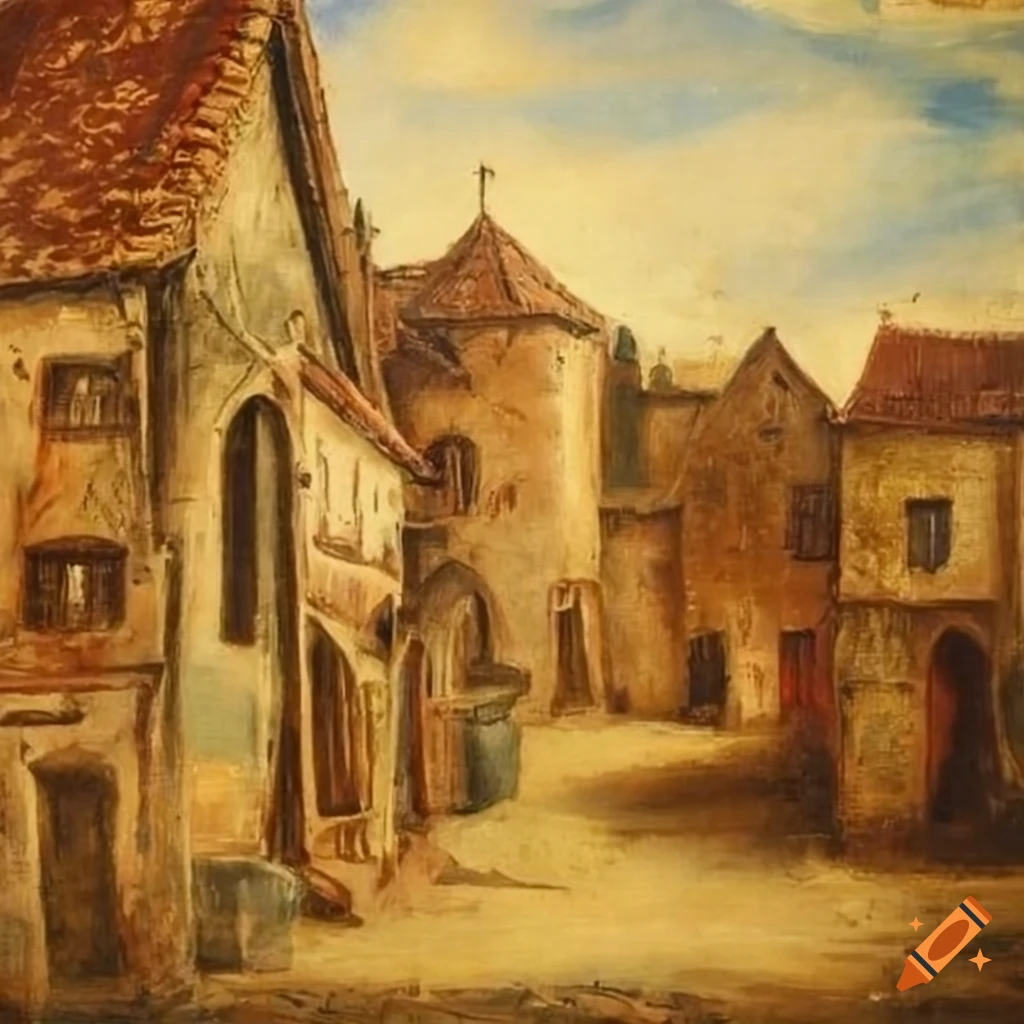 Historic oil painting of a small town in devon on Craiyon