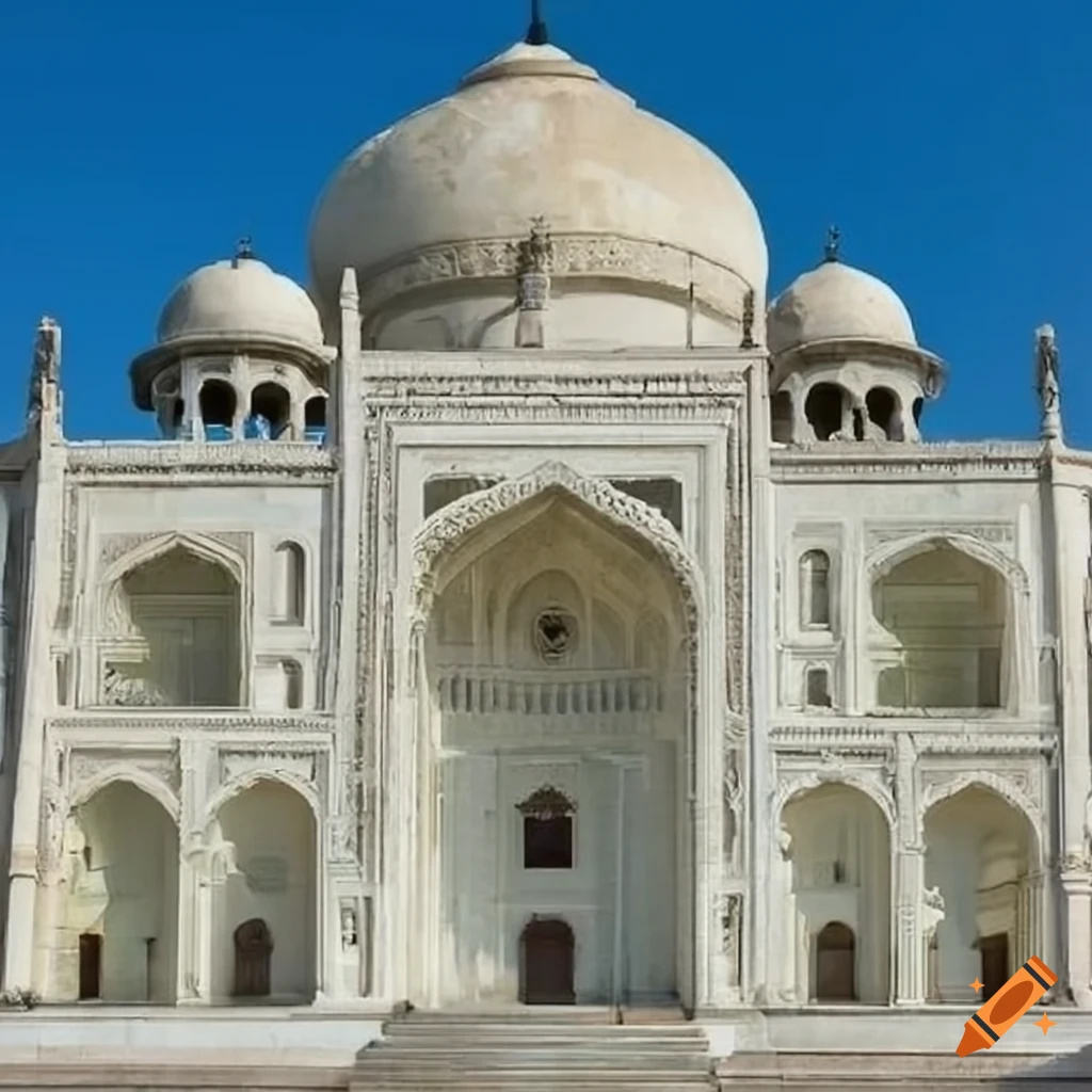 Front view of Mahal White House in Mediterranean architectural style on ...