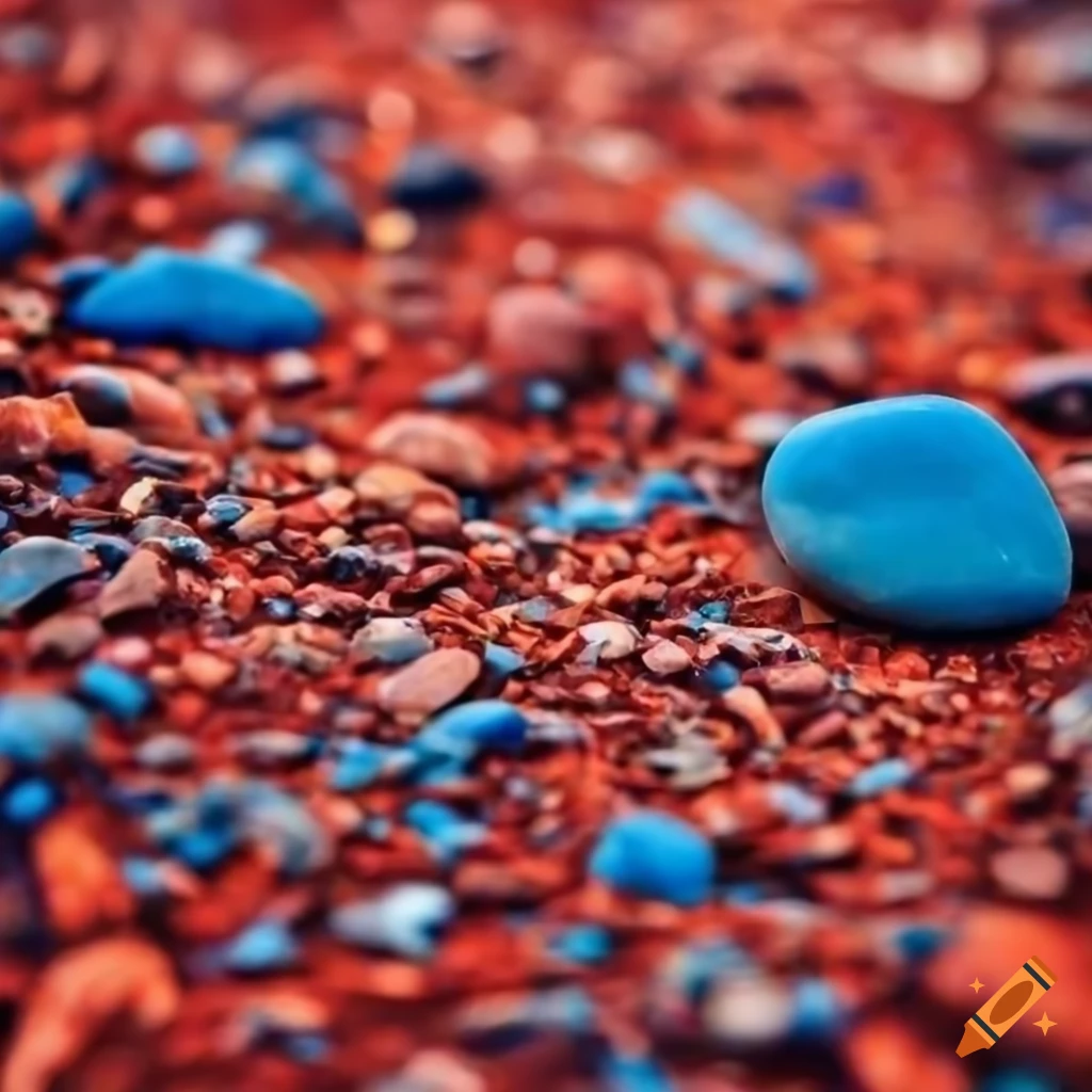 Vibrant red and blue stones covering the ground on Craiyon