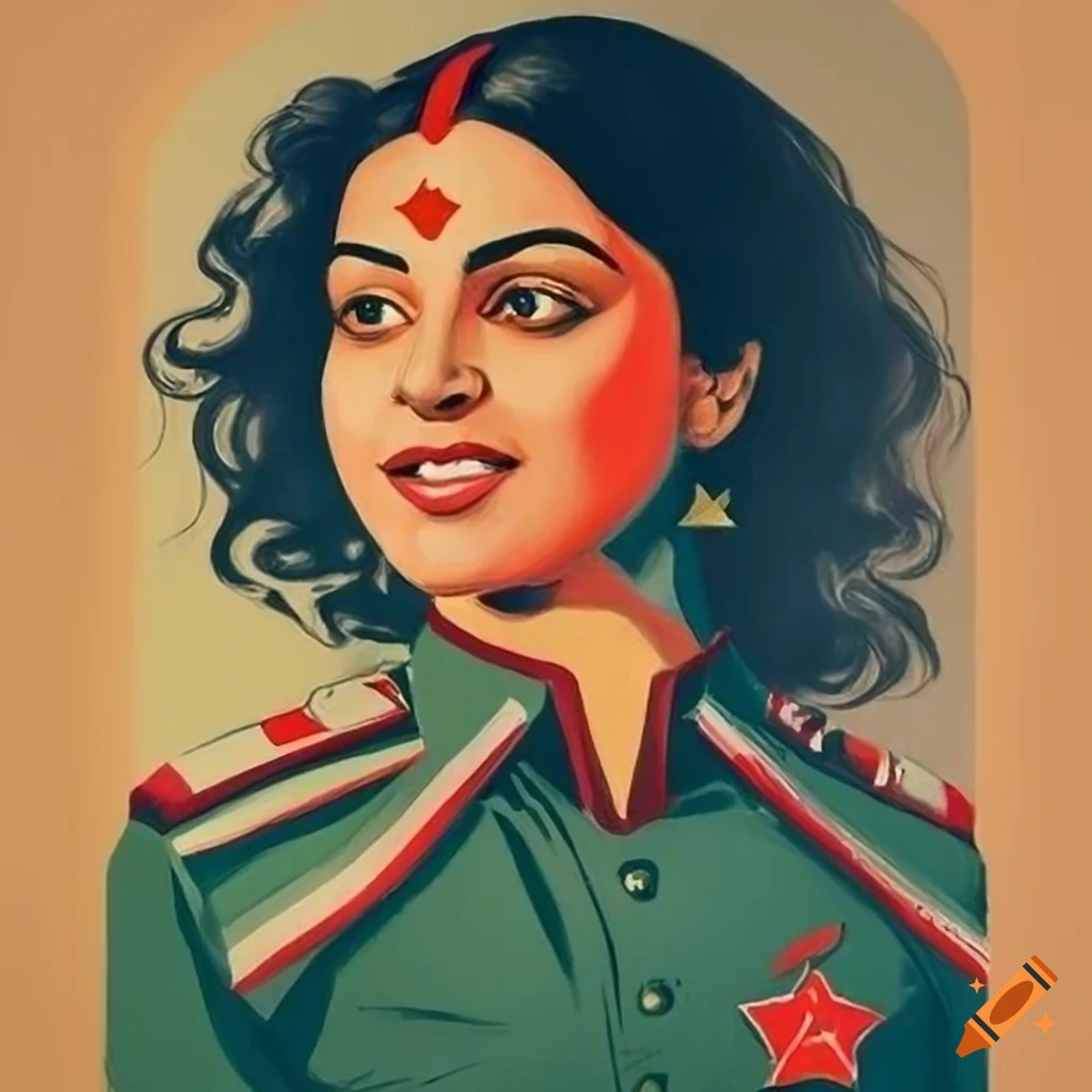 Soviet style propaganda poster of a smiling indian woman on Craiyon