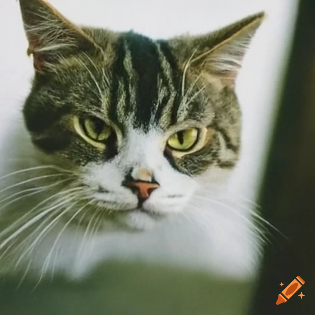 80s polaroid-style close up of a cat