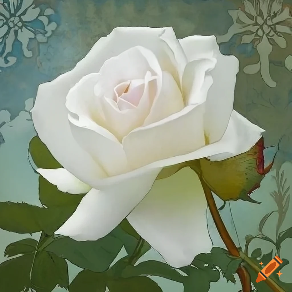 Front view of a pure white rose in full bloom on a white background on ...