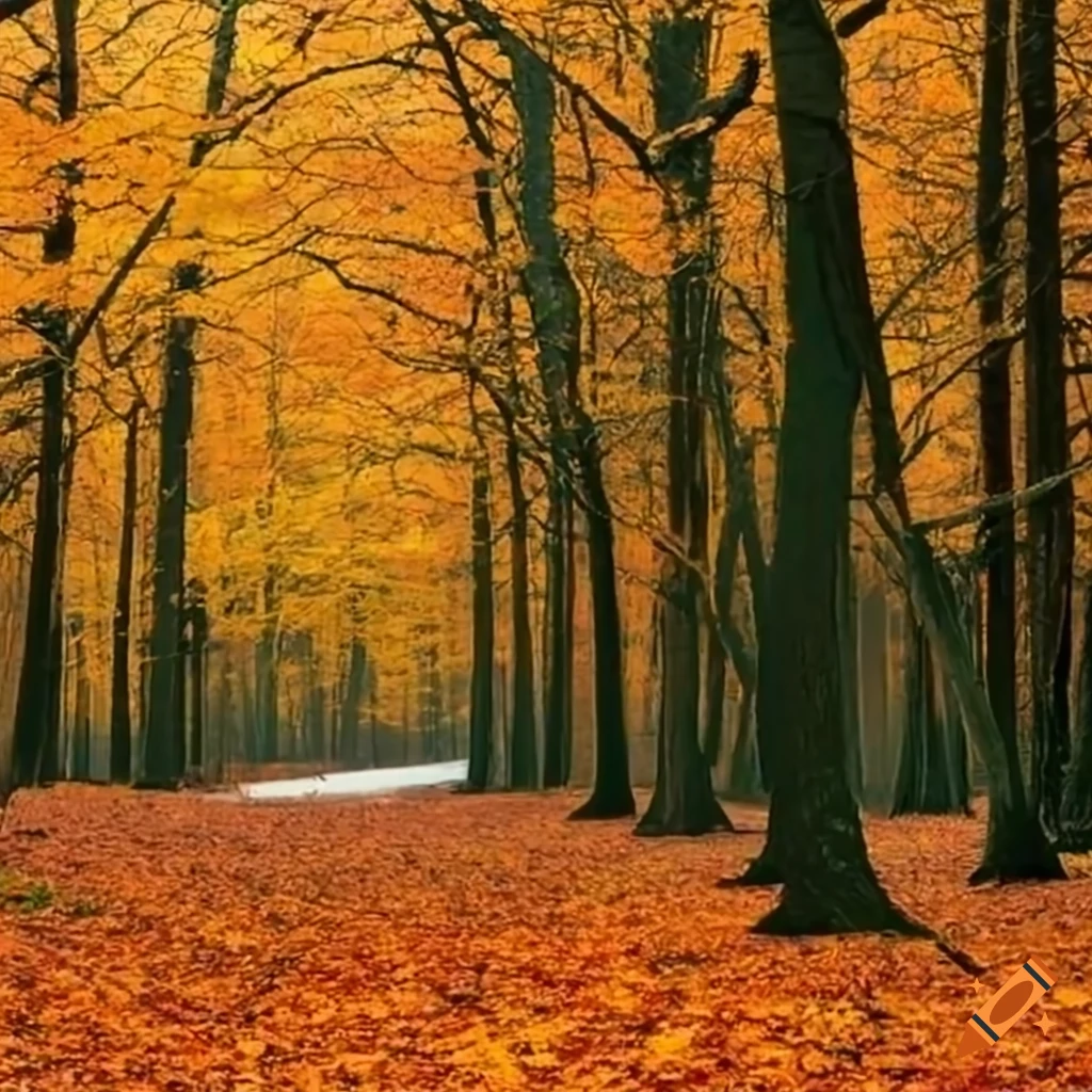 Autumn view of a forest by the river