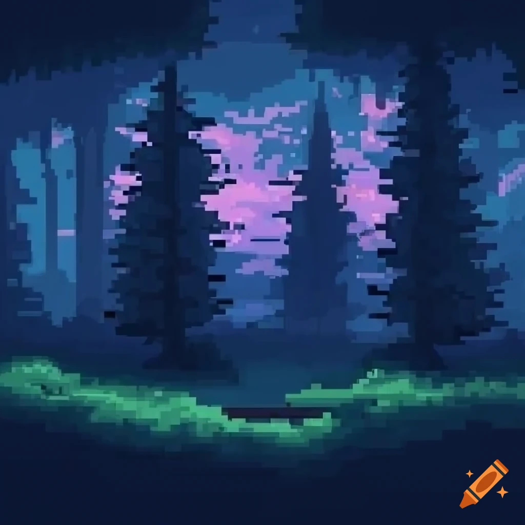 Pixel art of a nocturnal forest on Craiyon