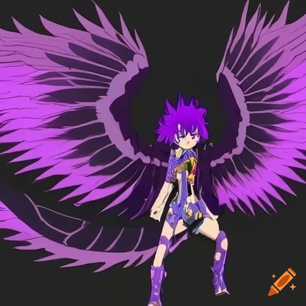 Illustration of a creature with purple wings on Craiyon