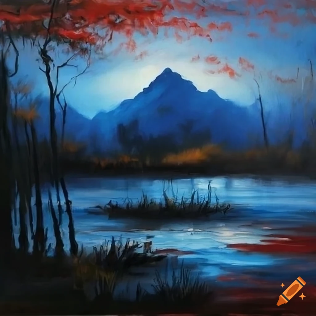 Oil painting of a river running through tall barren mountains on Craiyon