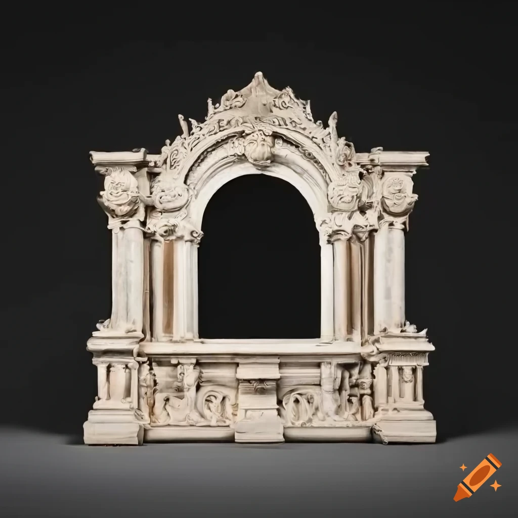 Greek shrine with carved columns and stone door on Craiyon